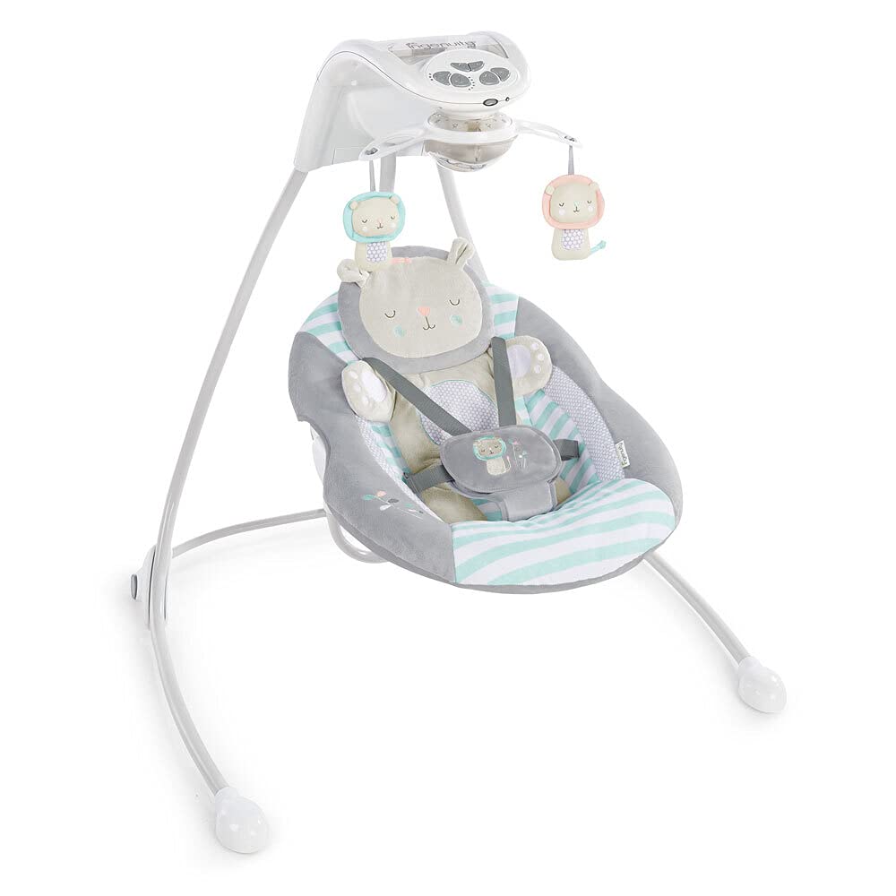 Ingenuity InLighten 6-Speed Foldable Baby Swing with Light Up Mobile, Swivel Infant Seat and Nature Sounds, 0-9 Months 6-20 lbs (Blue Landry the Lion)