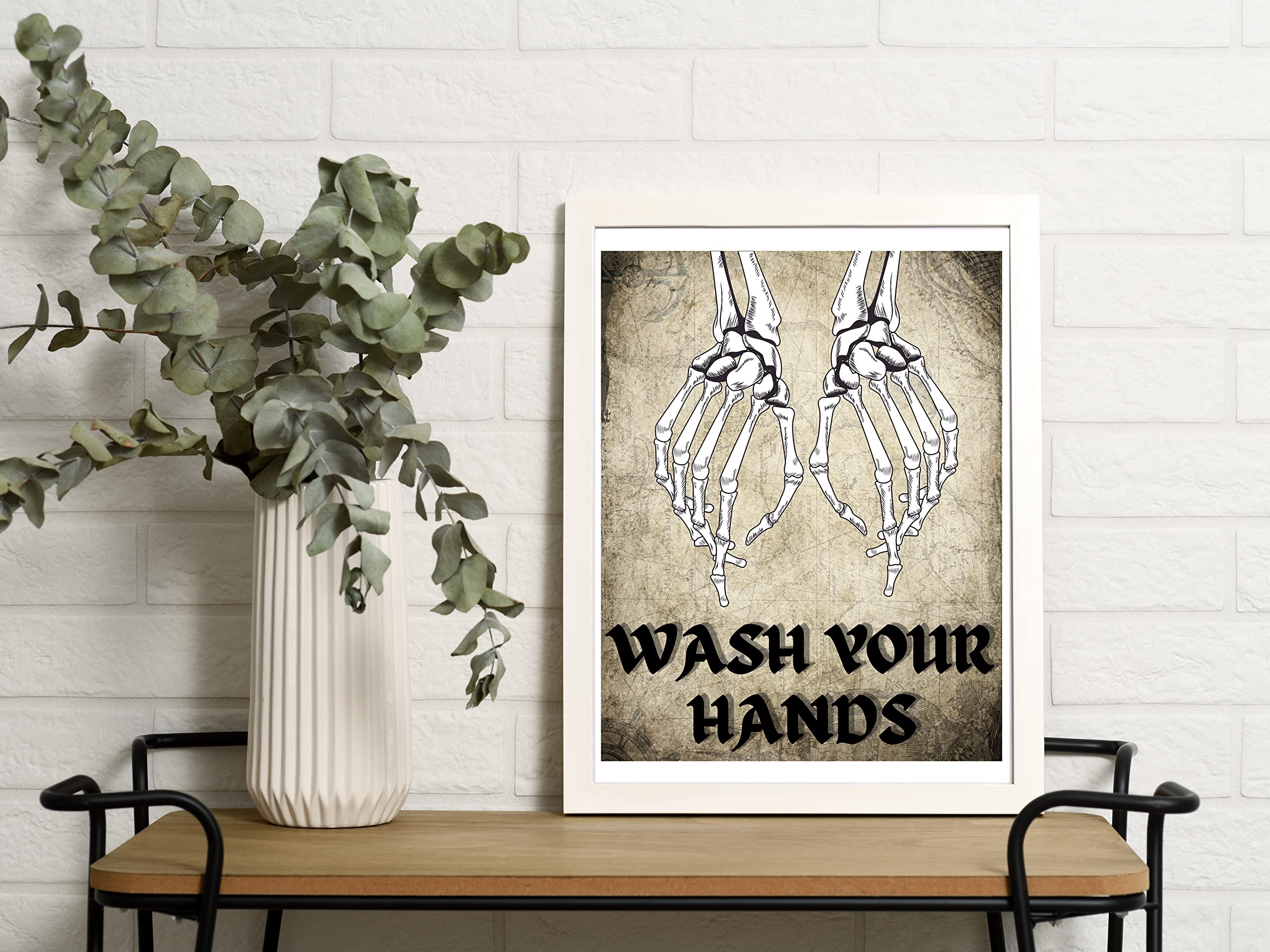 Roxbury Row Skeleton Hands Bathroom Decor Wall Art, Skeleton Decor | Funny Bathroom Signs, Gothic Bathroom Decor Wall Art, Creepy Decor, Spooky Decor, Halloween Bathroom Decor (8X10 Unframed)