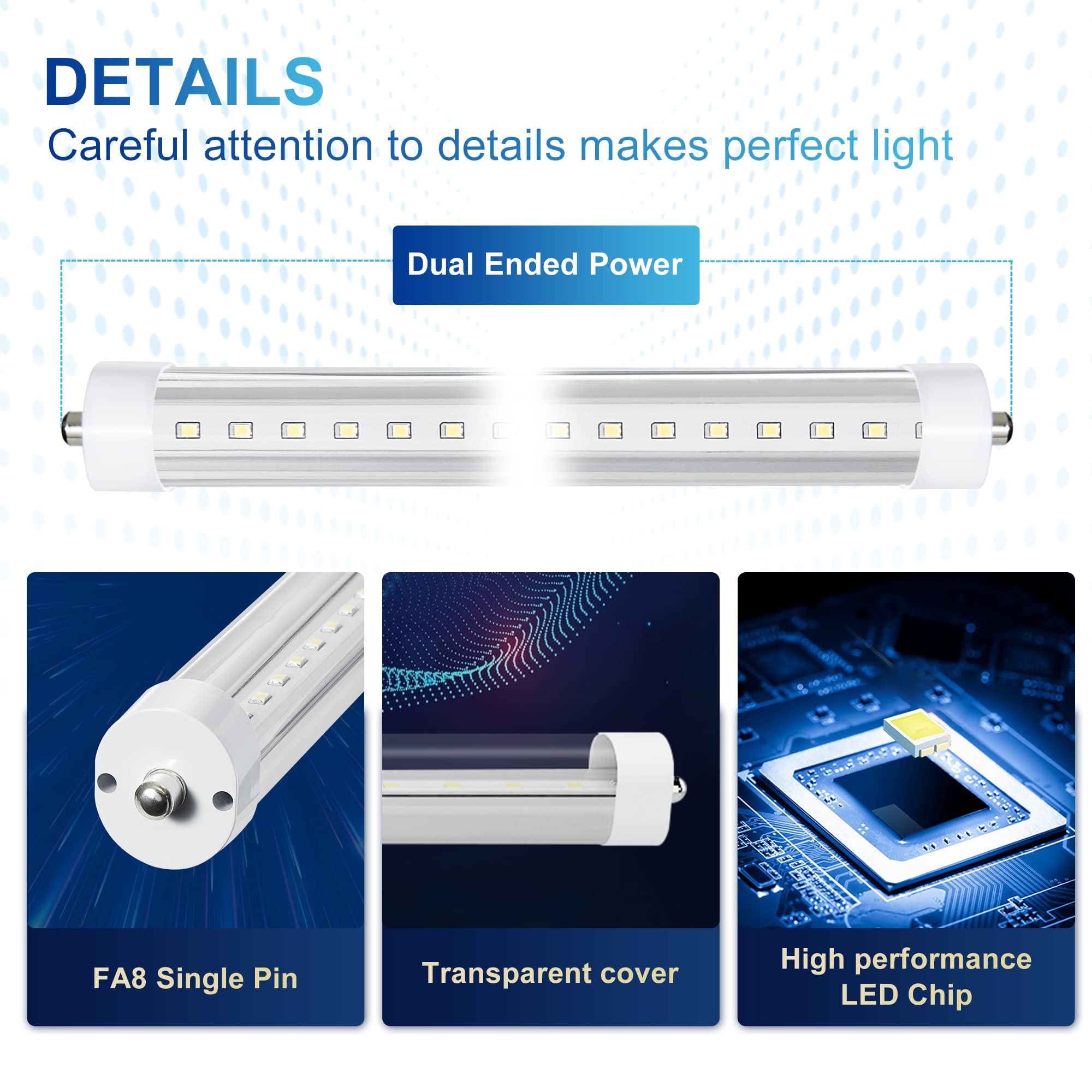 LEDIARY 25-Pack 8FT LED Tube Light, for T8 or T10 or T12 Flourescent Light Bulbs (120W) Replacement, 45W 5200LM 6000K, FA8 Single Pin Base, Dual Ended Power, Ballast Bypass