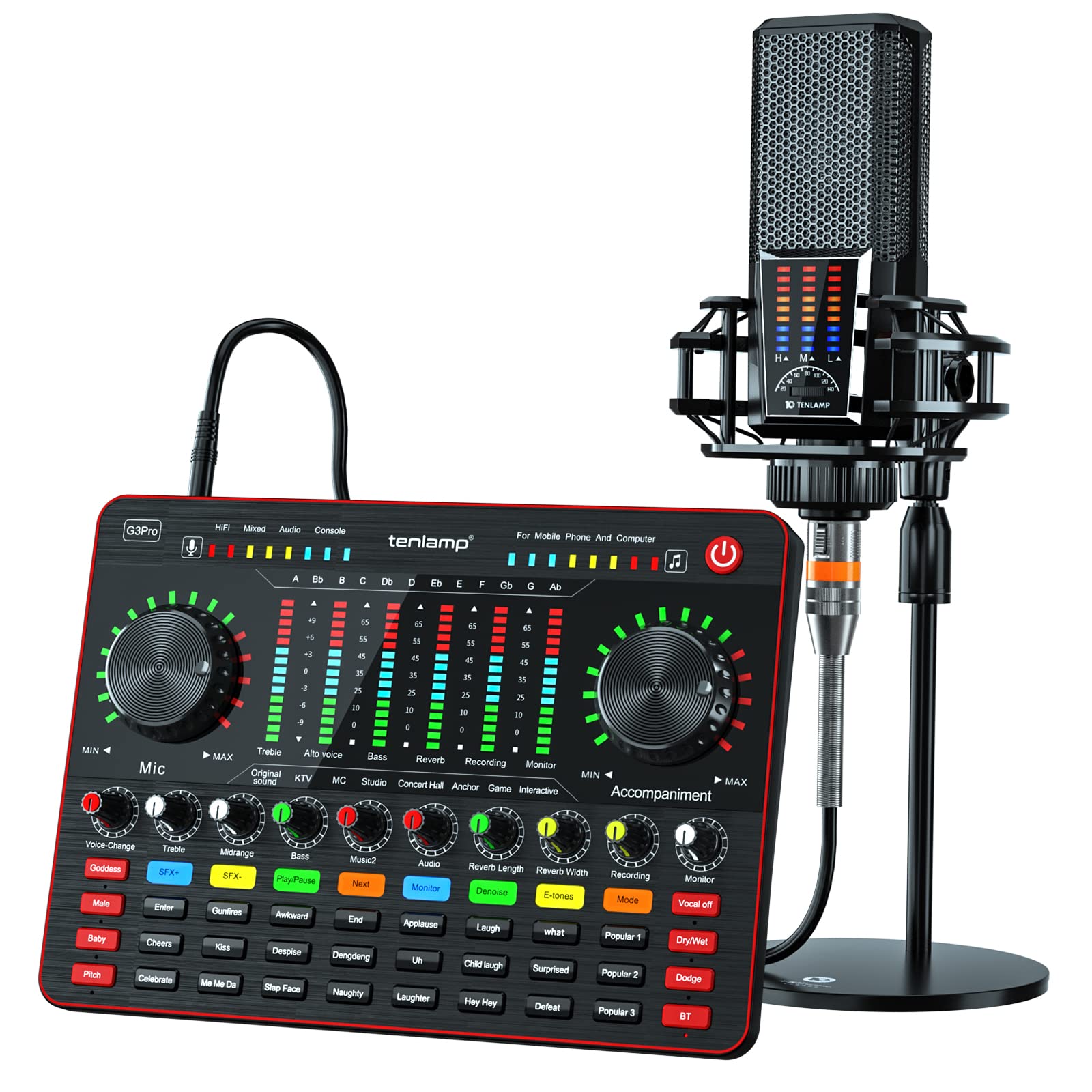 Podcast Equipment Bundle, tenlamp Audio Mixer with Live Sound Card and L12 Podcast Microphone Bundle, All-In-One Podcast Kit for PC or Cellphone Live Streaming, Music Studio Recording, Guitar