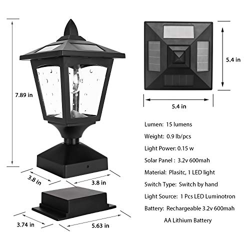 Solar Post Lights Outdoor, Solar Lamp Post Cap Lights for Wood Fence Posts Pathway, Deck, Pack of 2