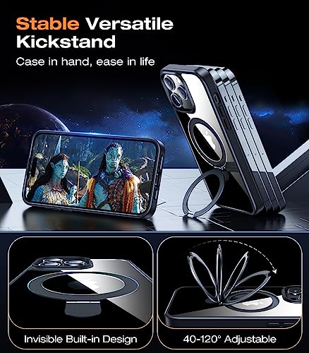 VICSEED for iPhone 14 Pro Max Case with Magsafe and Stand - 3 in 1 Clear [Non-Yellowing] [Permanent Magnetic] [Slim Yet Shockproof] for iPhone 14 Pro Max Phone Case for Men Women, Black