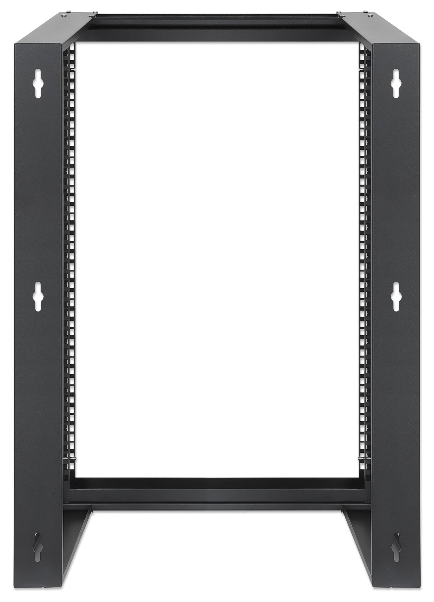 Intellinet 15U 19" 2 Post Open Frame Server Wall Mount Rack - 180 Degree Gate Swing, Flatpacked, Antistatic Powder Coated Steel – for IT Network Equipment & AV Devices – 3 Yr Mfg Warranty – 716208