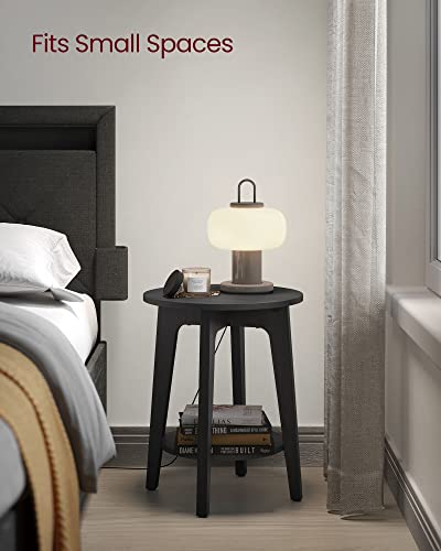 VASAGLE Round End Table with Lower Shelf, Nightstand for Small Spaces, 15.8 x15.8 x 19.7 Inches, Black