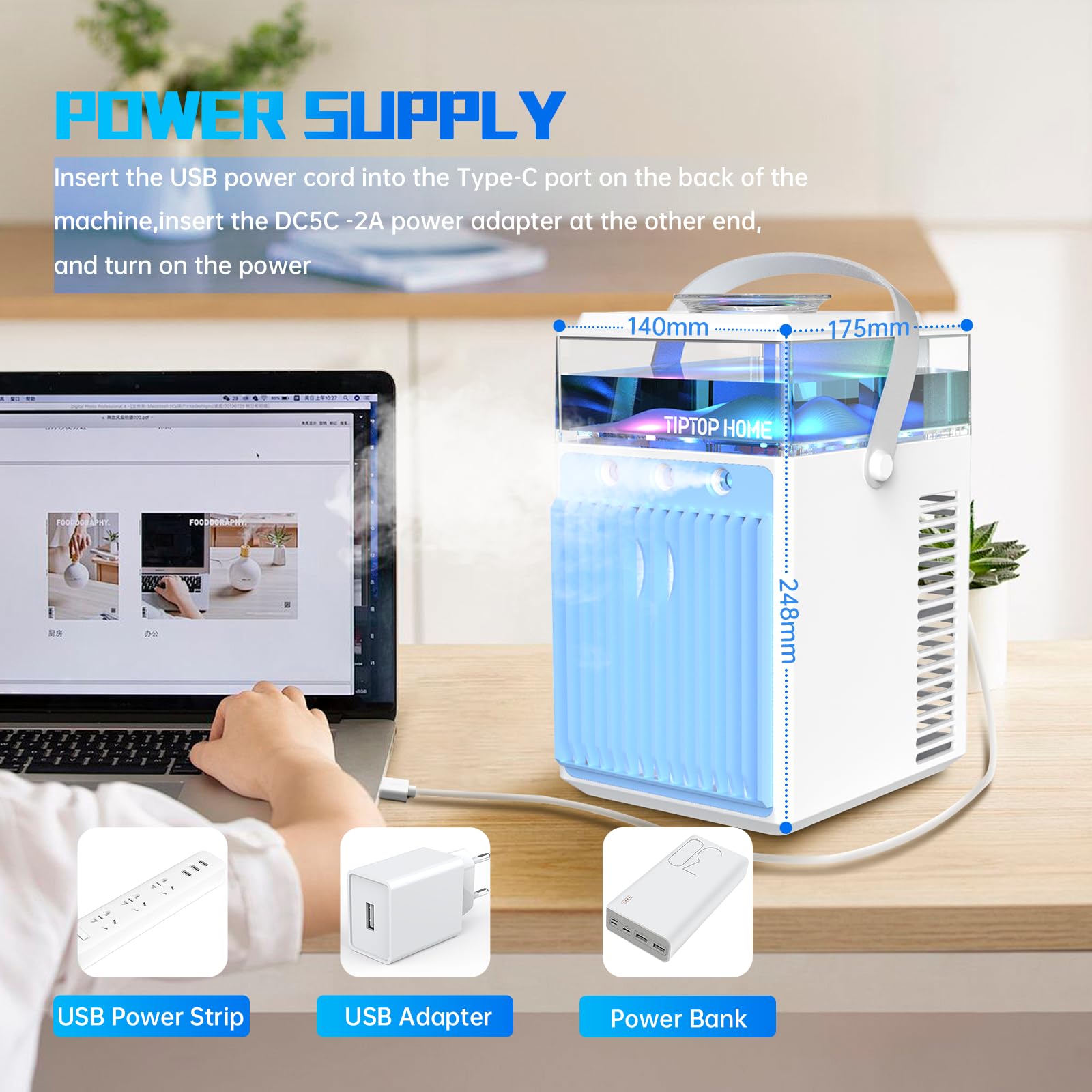 Portable Air Conditioners,4 in 1 Rechargeable Evaporative Personal Air Cooler APP Remote Control Humidifier with 6 Ice Boxes, 3 Speeds Mini AC with LED, Air Conditioner Desktop Cooling Fan for Bedroom