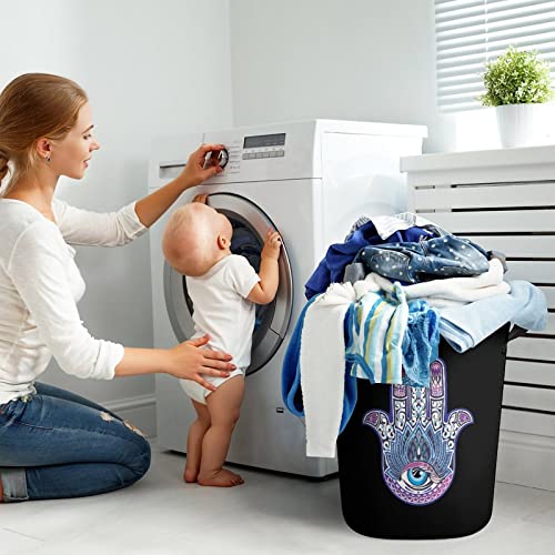 Tribal Fatima Hand Large Laundry Basket Hamper Bag Washing with Handles for College Dorm Portable