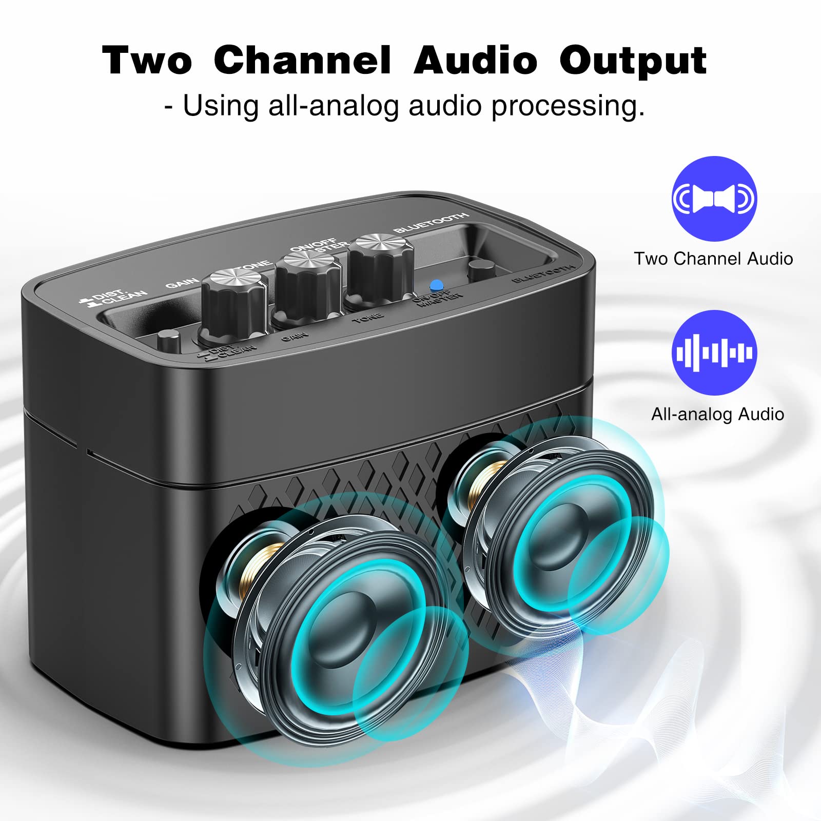 POGOLAB Mini Guitar Amp, 5W Small Portable Electric Guitar Amplifier, Clean & Distortion Effects 2 Channels, Rechargeable Bluetooth Speaker with Headphone Jack, for Daily Guitar Practice (Black)