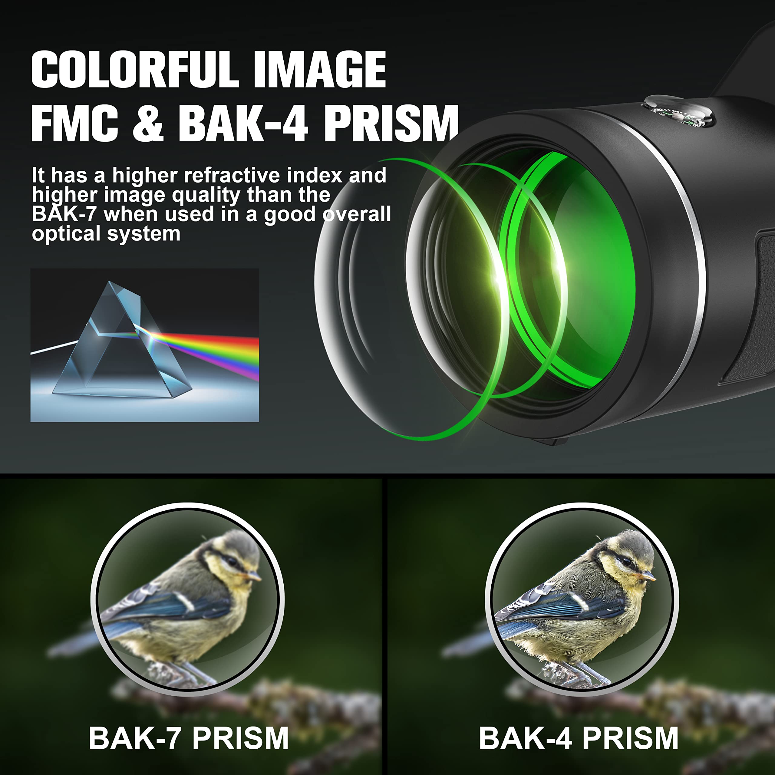 JiaSifu 40x60 High Definition Monocular Telescope with Smartphone Adapter, BAK4 Prism FMC Monocular with Clear Low Light Vision for Wildlife Hunting Camping Travelling(LD006-00A-39)