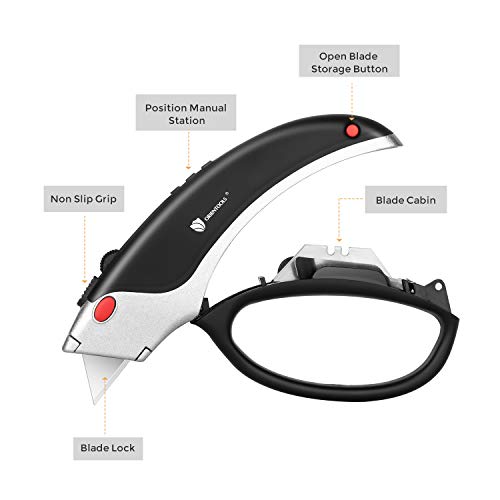 ORIENTOOLS Utility Knife Box Cutter, 2 Sets Retractable Auto-Lock Razor Knife with 5 Extra Sharp Blades and Snap Knife Combo, Non-Slip Handle Ergonomic