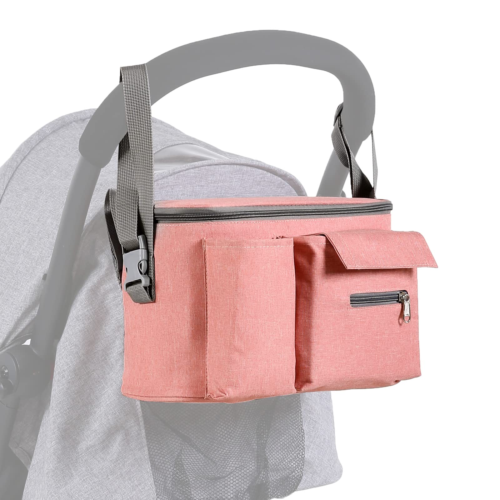TRENDPLAY Small Diaper Bag, Mini Stroller Organizer Caddy with Wipe Pockets, Caddy with Adjustable Stroller Straps Fit All Strollers, Pink