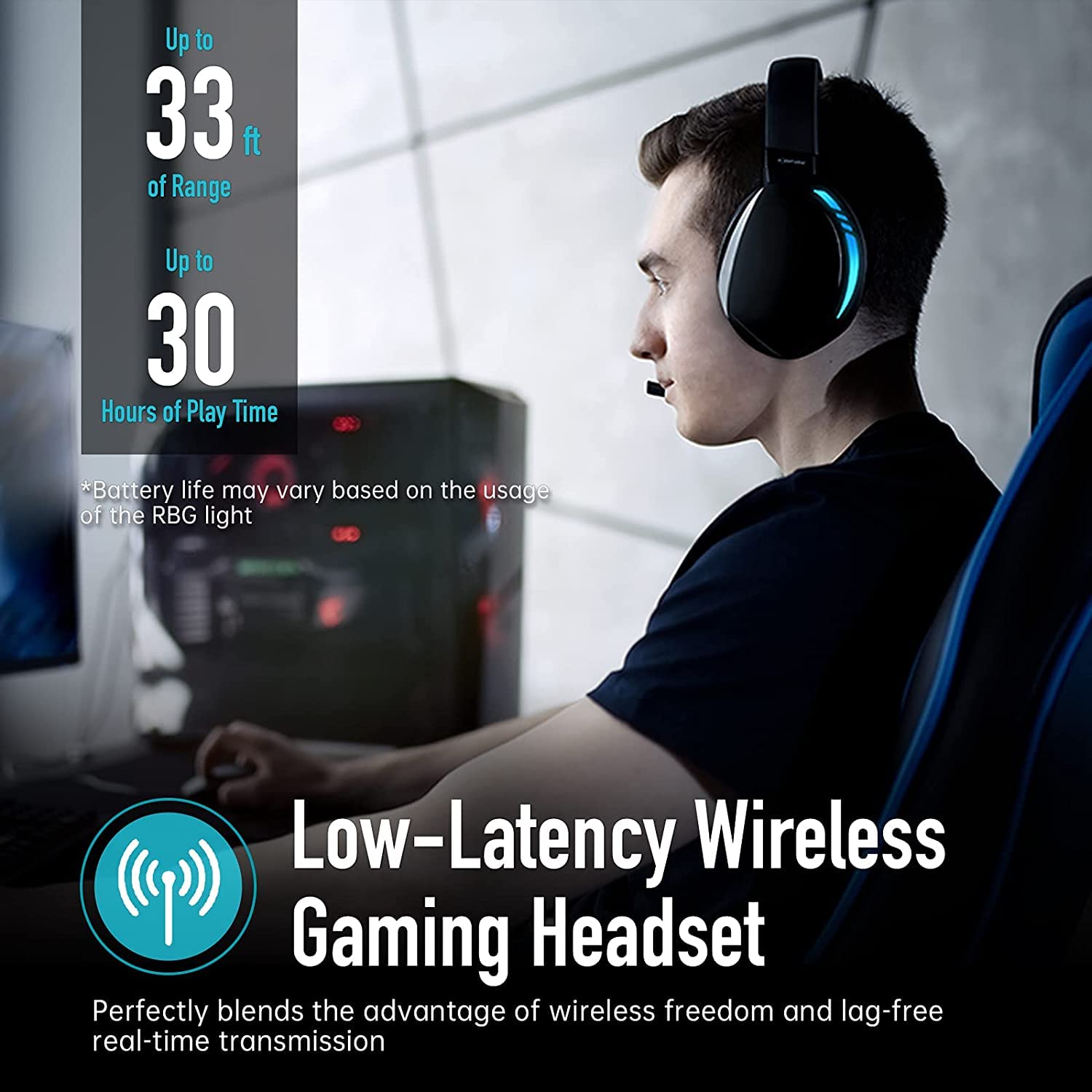 KOFIRE UG-06 Wireless Gaming Headset for PS4 PS5 PC, 30H Playtime, Low Latency, Noise Cancelling Over Ear Bluetooth Gaming Headphones with Dual Mic, 3D Surround Sound, RGB Lighting