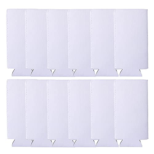 Sublimation Blanks Slim Beer Can Coolers Sleeves,12oz Neoprene Soft Insulated Reusable Drink Caddies for Water Bottles or Soda,Collapsible Blank DIY Customizable for Parties, Events or Weddings 12pcs