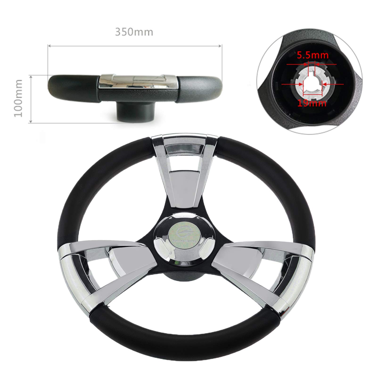 Homyl Stainless Steel 3 Polished Spoke Steering Wheel 350mm For Marine Boat