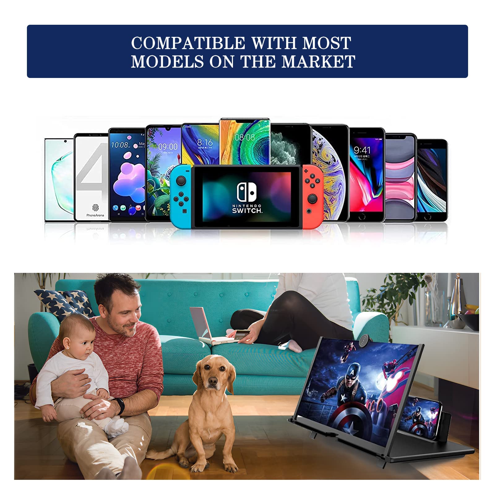 Kairry 12" Screen Magnifier for Smartphone 3D HD Mobile Phone Screen Magnifier Video Expandable HD Screen Foldable for Watching Movies Videos, Playing Games, for All Smartphones(Blak)