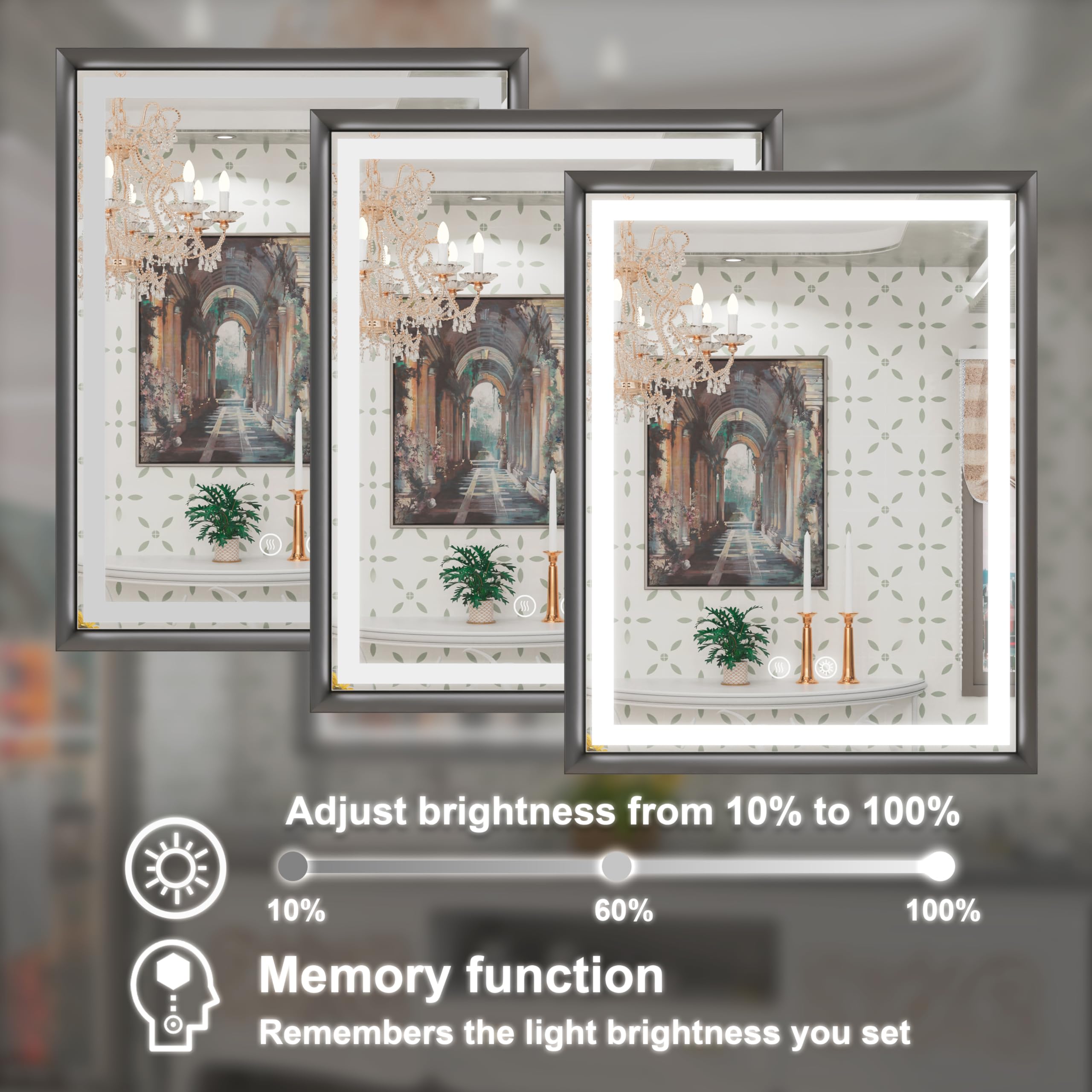 JSneijder LED Bathroom Mirror(2 Pack), 28x36 Inch Frame Mirror + 28x36 Inch Frameless Mirror