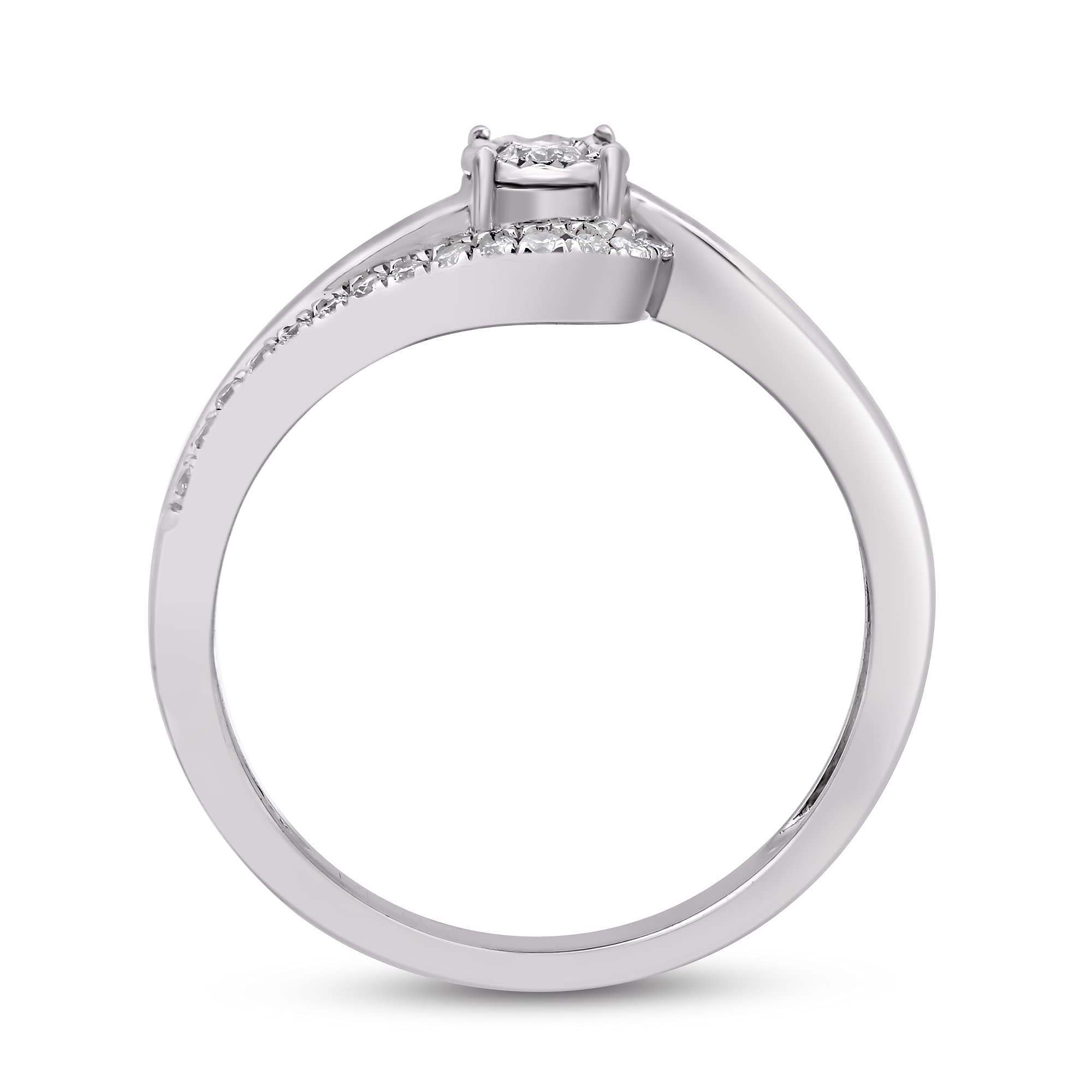Jewelili Sterling Silver 1/4 Cttw Natural White Round Cut Diamond Engagement Ring, Size 7