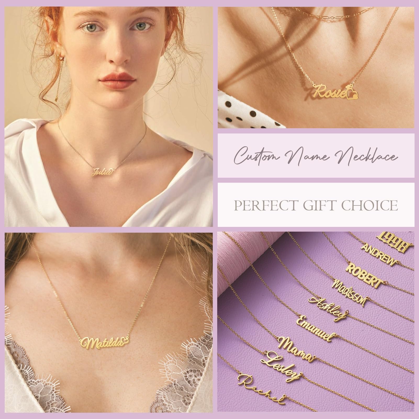 Lifequeen Custom Name Necklace Personalized Womens Name Necklace Gold Name Plate Necklace with Name Heart Customized Gift for Men