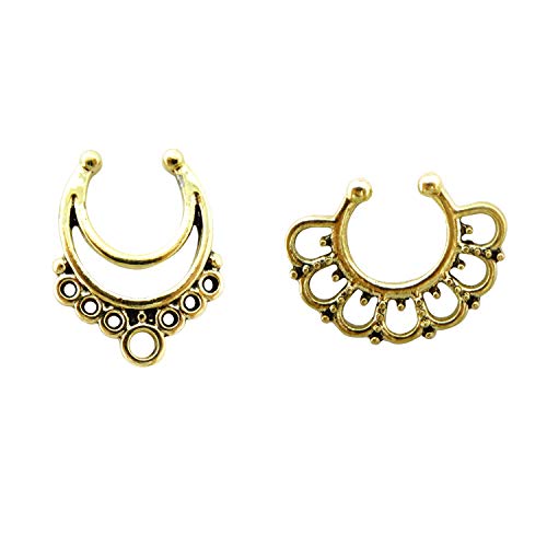 Honbay 20pcs Fake Septum Clicker Nose Ring Rhinestone Non Piercing Hanger Clip Body Jewelry (Bronze)