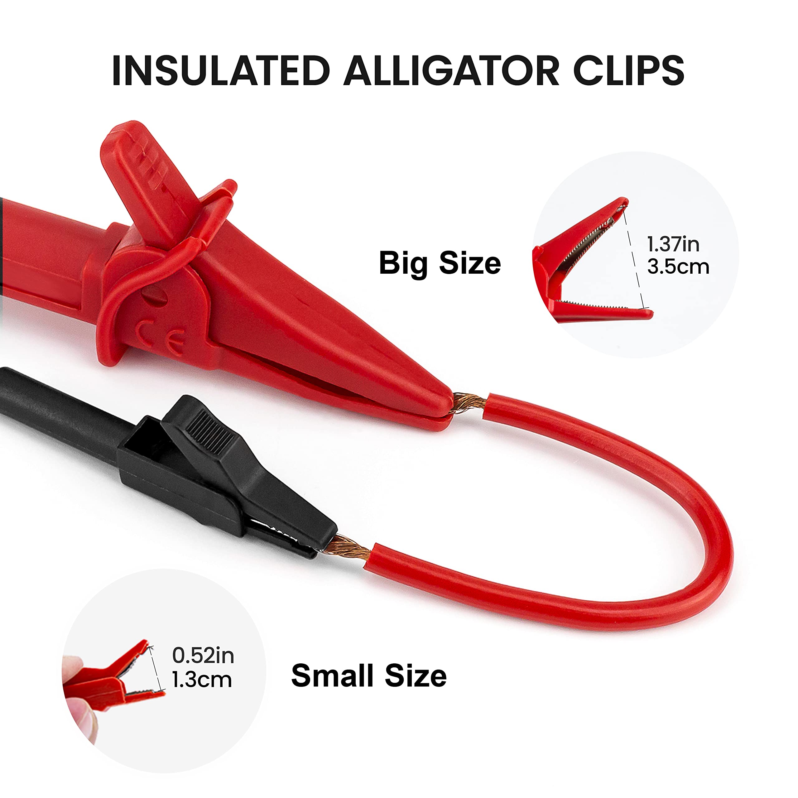KAIWEETS 30PCS Alligator Clips with Wires Test Leads Set Soldered Current Probe Wires for Circuit Connection/Electrical Testing, Suitable for Experiments/Fluke/AstroAI/Etekcity/Crenova (30 PCS)