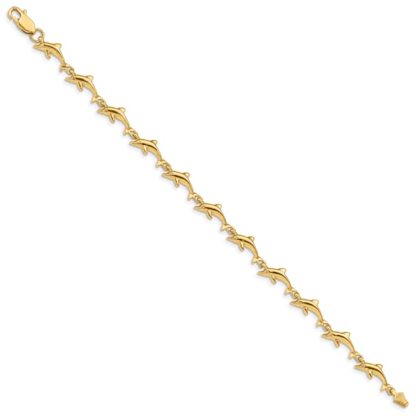 IceCarats 14K Yellow Gold Sea Dolphin Ocean Fish Beach Nautical Chain Charm Bracelet