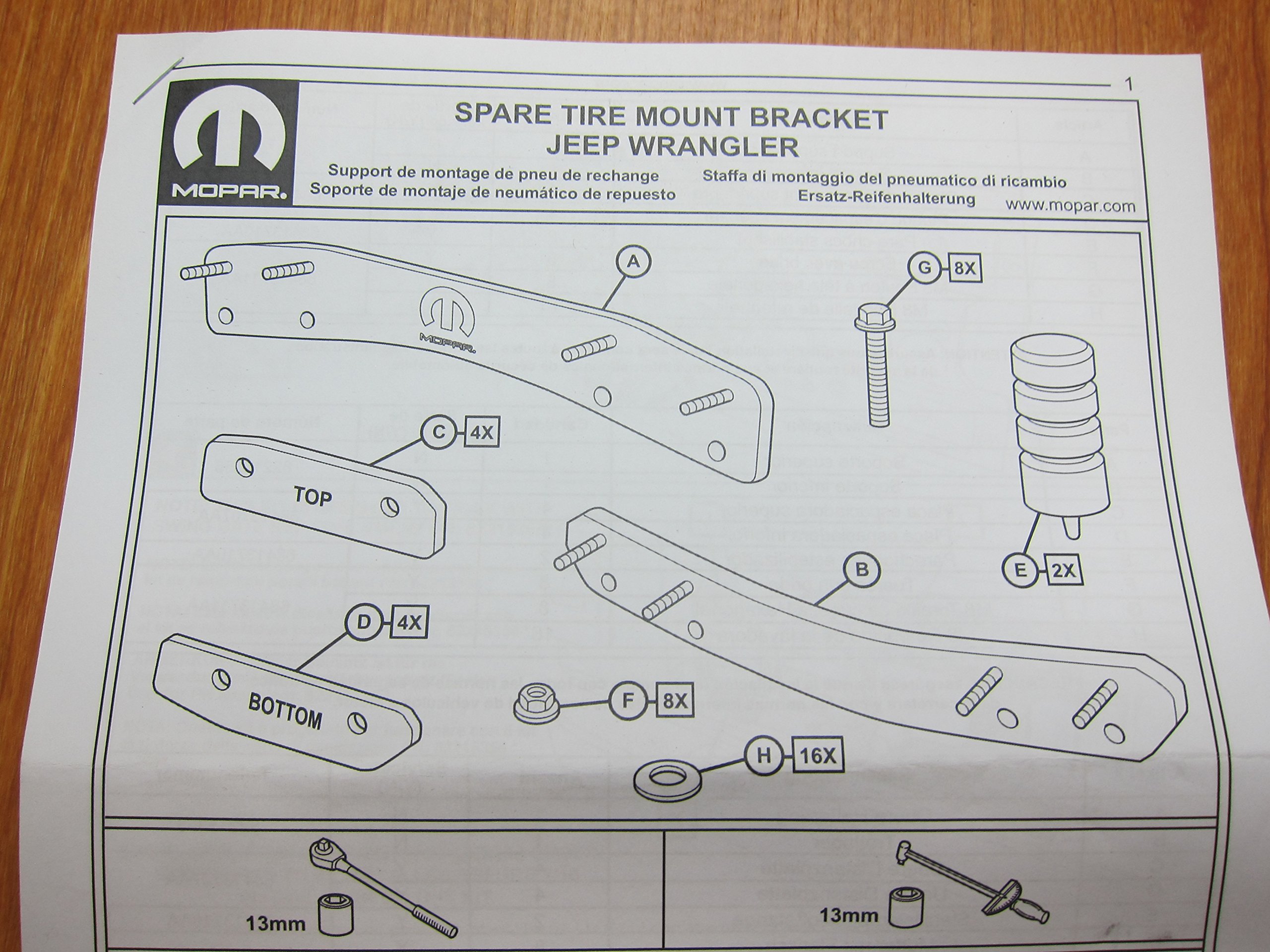 Jeep Wrangler JL Oversized Spare Tire Mounting Bracket Kit Mopar OEM