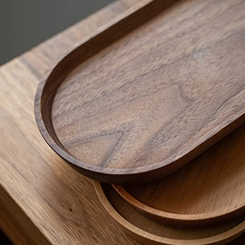 Vandroop Serving Trays for Parties, Small Tray for Tea&Coffee, Oval Wooden Plates for Serving Food, Decorative Tray for Fruit, Appetizer&Vegetables, Tray for Bathroom 7.8"×4.6" (Walnut, Set of 2)