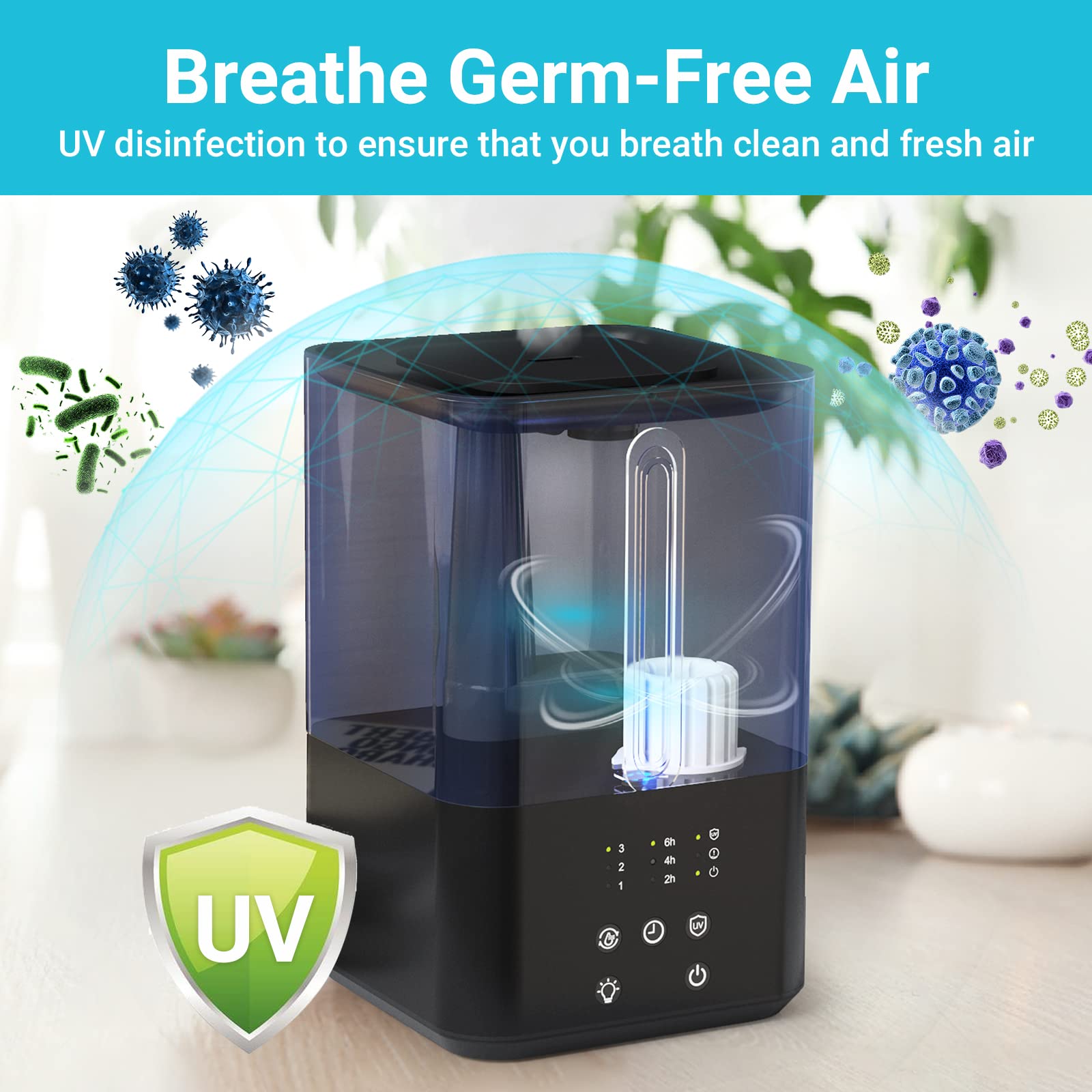 Livatro 4.5L Top Fill Humidifiers for Bedroom Large Room Home, Cool Mist Air Diffuser with Essential Oil Tray, Ultrasonic Quiet and Night Light, Timer, Auto-Shut Off, Black
