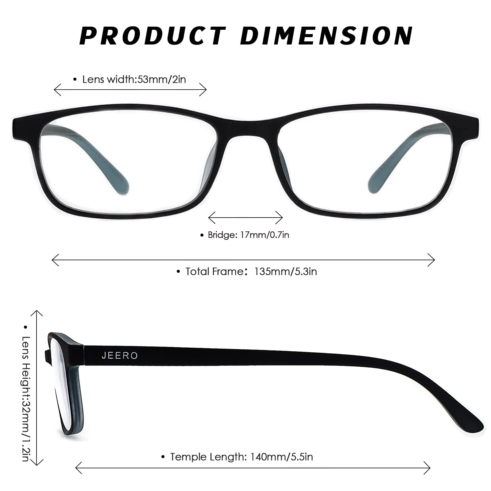JEERO 2 Pack Blue Light Blocking Glasses - Lightweight Computer Glasses, Anti Eyestrain & UV Glare, TV/Phone/Gaming Eyeglasses for Women Men, Non-Prescription