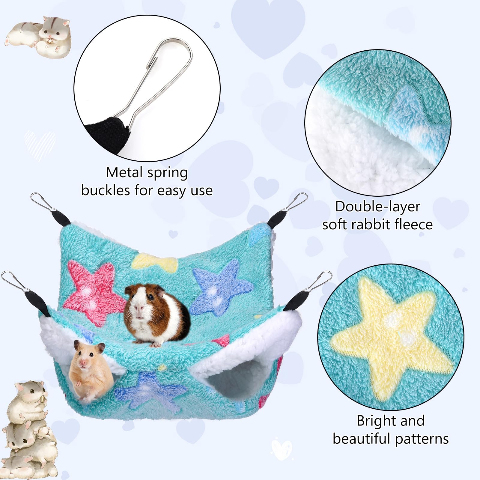 Jspupifip 8 Pcs Guinea Pig Rat Hammock Hanging Hammock Bunkbed Toys Accessories for Small Animals Guinea Hamster Parrot Rat Mice Chinchilla Flying Squirrel Hideout Soft Double Layer