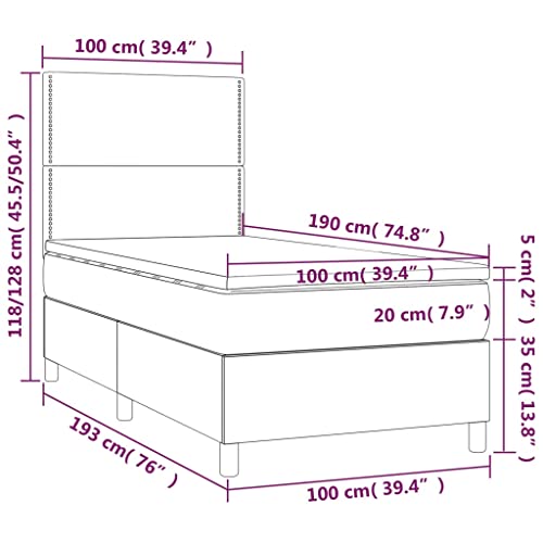 vidaXL Bed Frame, Box Spring Bed Single Platform Bed with Mattress, Bed Frame Mattress Foundation with Headboard for Bedroom, Dark Gray Twin Velvet