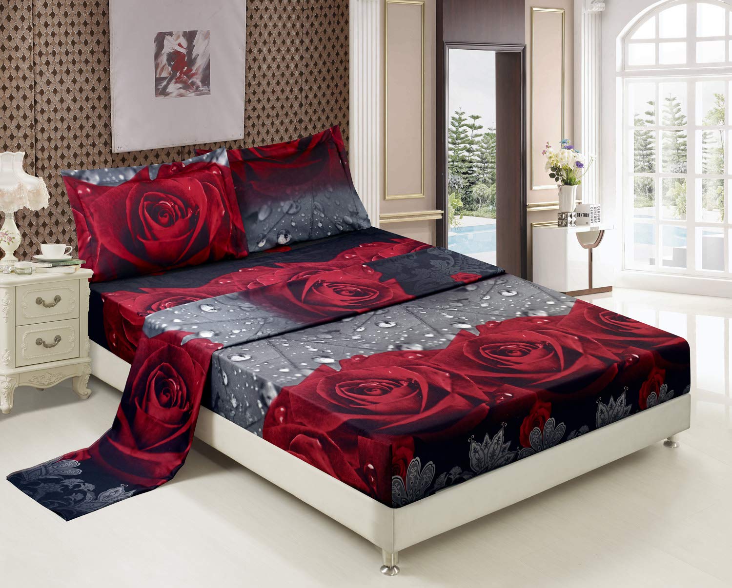HIG 3D Bed Sheet Set - 4 Piece 3D Purple Butterfly Reactive Printed Sheet Set Queen Size (Y34) - Soft, Breathable, Fade Resistant - includes 1 Flat Sheet,1 Fitted Sheet,2 Shams