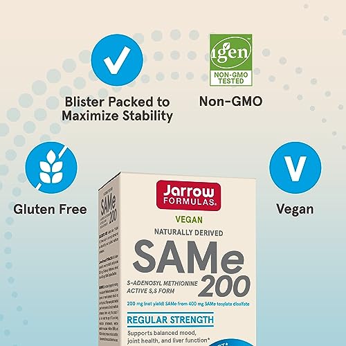 Jarrow Formulas Same 200 mg - 60 Tablets - Highest Concentration of Active S,S Form - Supports Joint Health, Liver Function, Brain Metabolism & Antioxidant Defense - 60 Servings