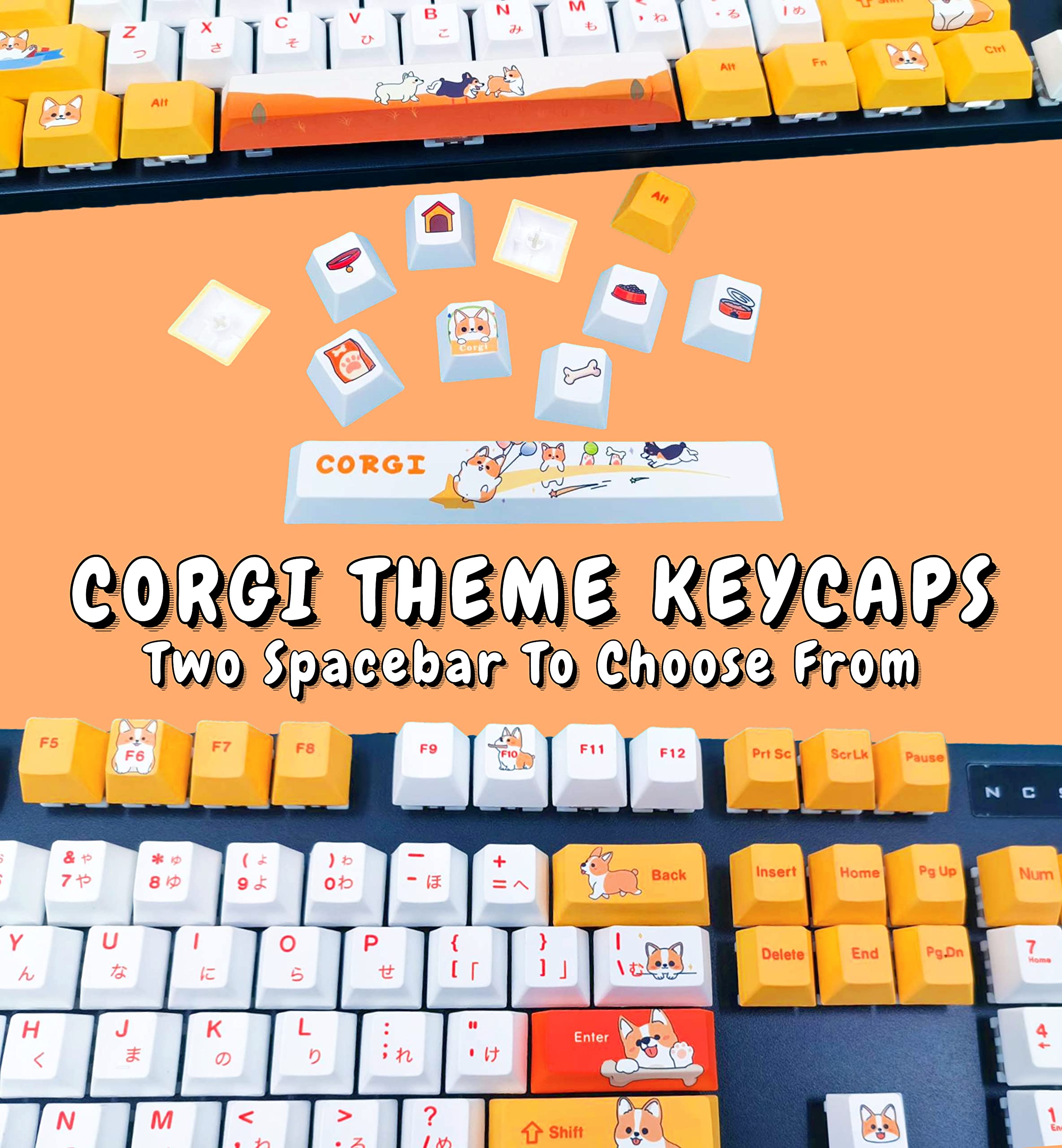 POPKEEY Corgi Dog Japanese Keycaps for Cherry MX Switches Cute Pets Mechanical Gaming Keyboard, PBT Key Caps Set(Japanese Version)