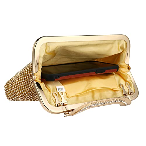 KALINNU Elegant Evening Party Clutch Handbag Bling Shiny Sparkly Rhinestone Wedding Purse for Women (Gold)