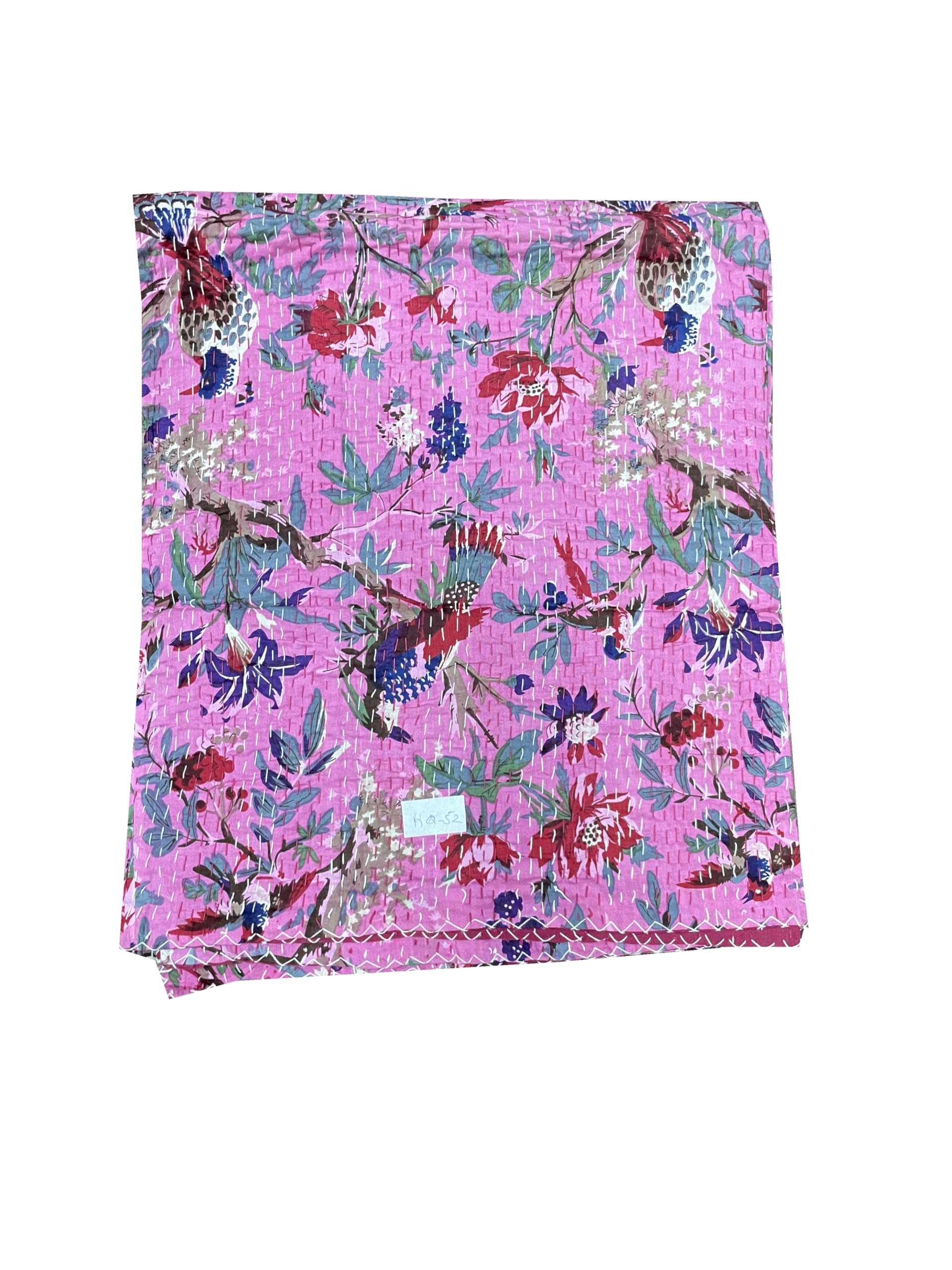 Indian Cotton Hand Stitched Kantha Birds Print Quilt Bedding Throw Bedcover Decorative Gudari Bedspread Queen Size Blanket Home KQ-52