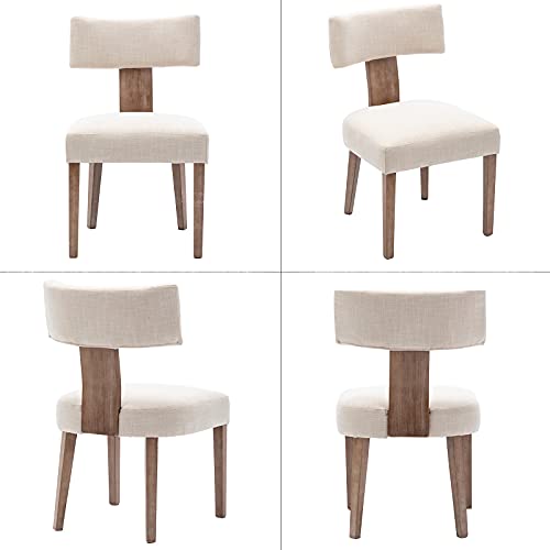 HNY Hi&Yeah Mid Century Modern Dining Chairs, Linen Fabric Upholstered and Curved Backrest Kitchen Chairs Set of 2, with Hardwood Frame, Beige