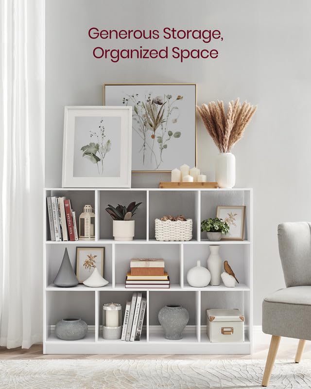 VASAGLE Bookshelf, Bookcase, Book Shelf, Storage Shelf, with 11 Storage Compartments, for Study, Bedroom, Living Room, White ULBC054T14