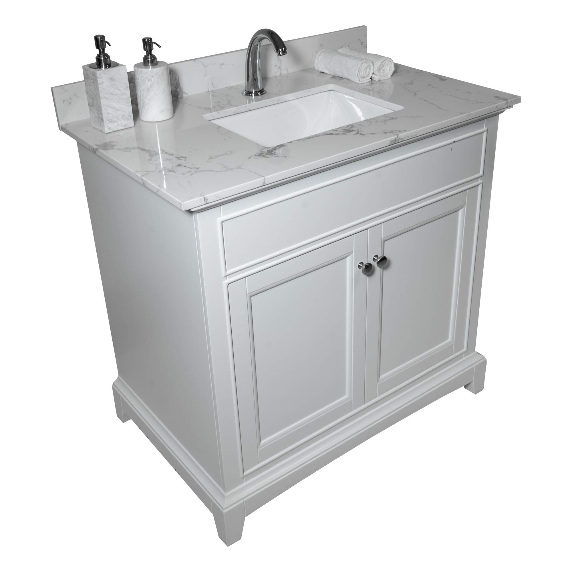 Livspace 31''x22''Bathroom Vanity Top Stone White Marble Color with Undermount Ceramic Sink and Single Faucet Hole with Backsplash, 31"×22"