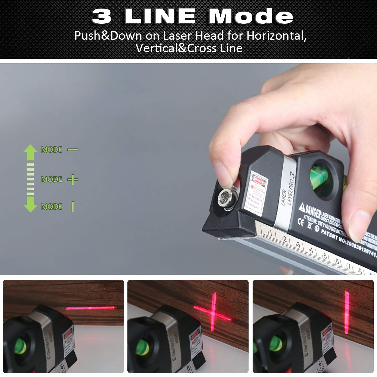 Sondiko Laser Level Tool Kit, Multifunction Laser Leveler for Picture Hanging, Cabinets, Tiles, Measure Tape Standard & Metric Tape Ruler (8ft/2.5M) with Retractable Metal Tripod Stand