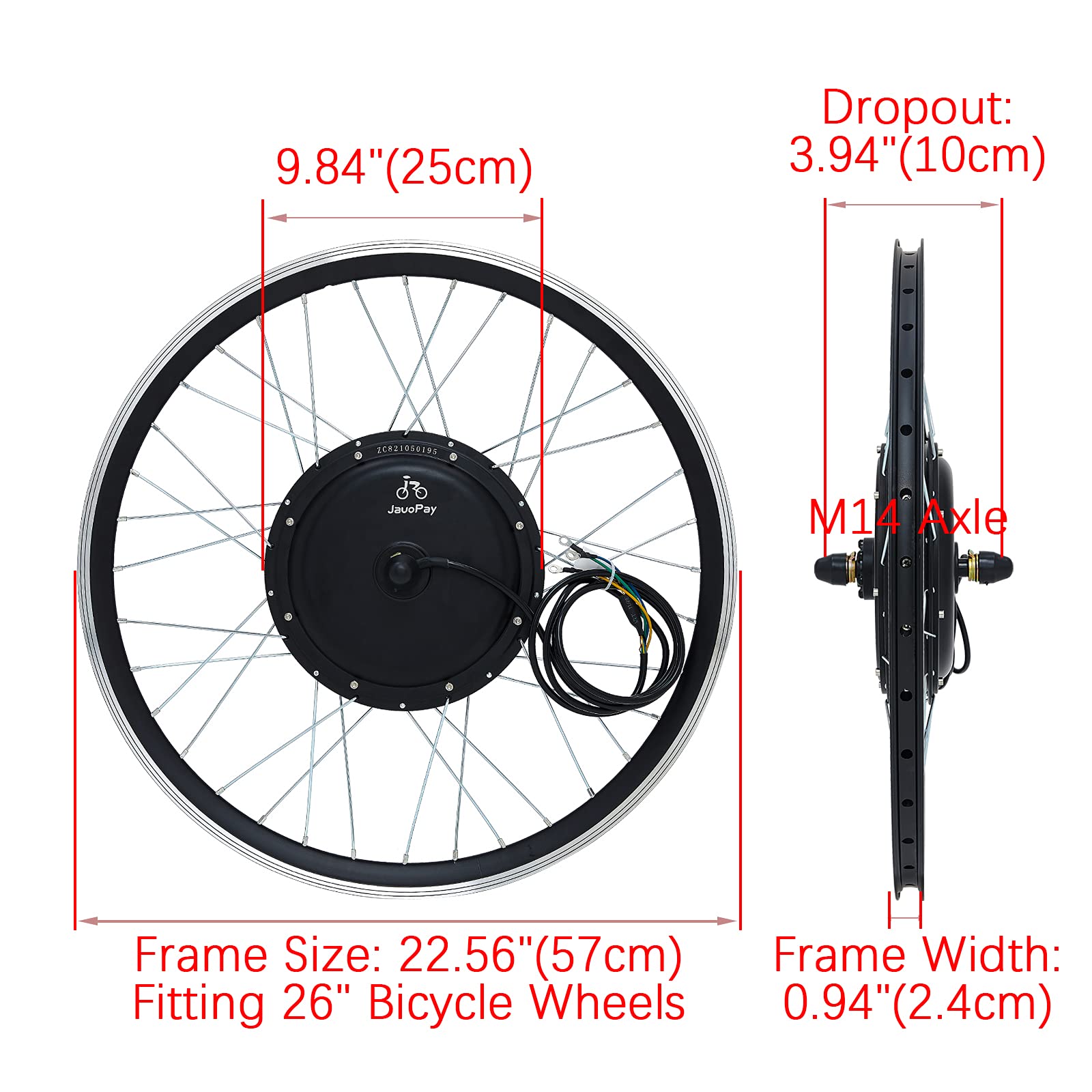 JauoPay 48V 1000W Electric Bicycle Conversion Kit 26" E-Bike Front Hub Motor Wheel 28mile/h (45km/h) High Speed Brushless Gearless Hub Motor Kit