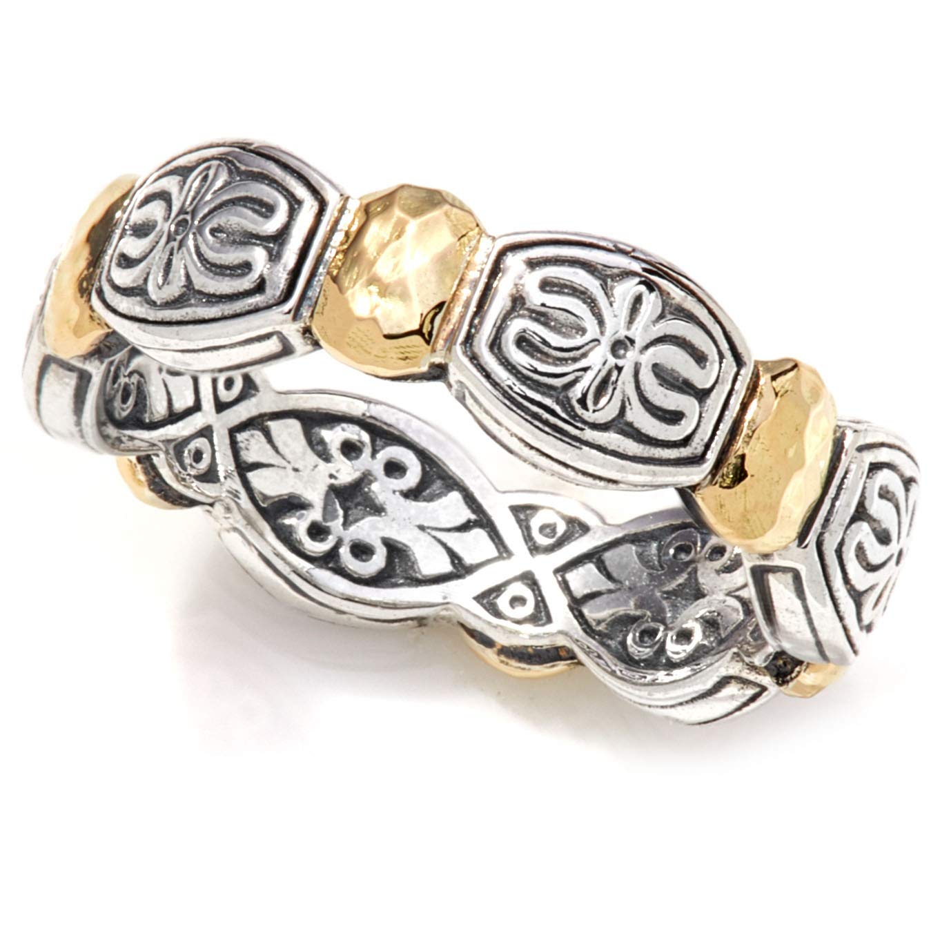 Konstantino Women's 925 Sterling Silver & 18k Gold 84 Hammered Band Ring, Size 8
