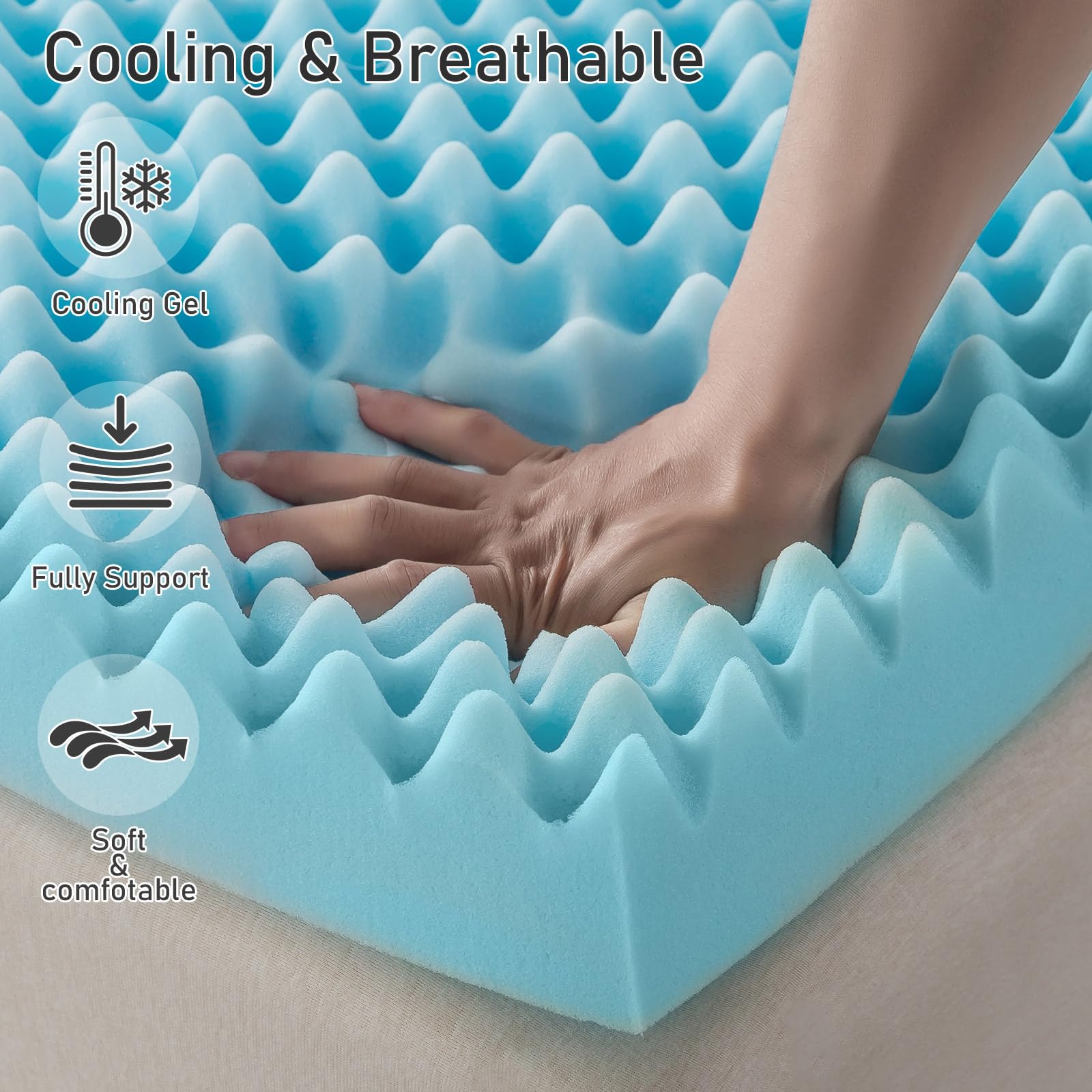 WhatsBedding 2 Inch Memory Foam Mattress Topper Queen Size, Soft Egg Crate Mattress Topper with Breathable Cover for Back Pain Relief, CertiPUR-US Certified