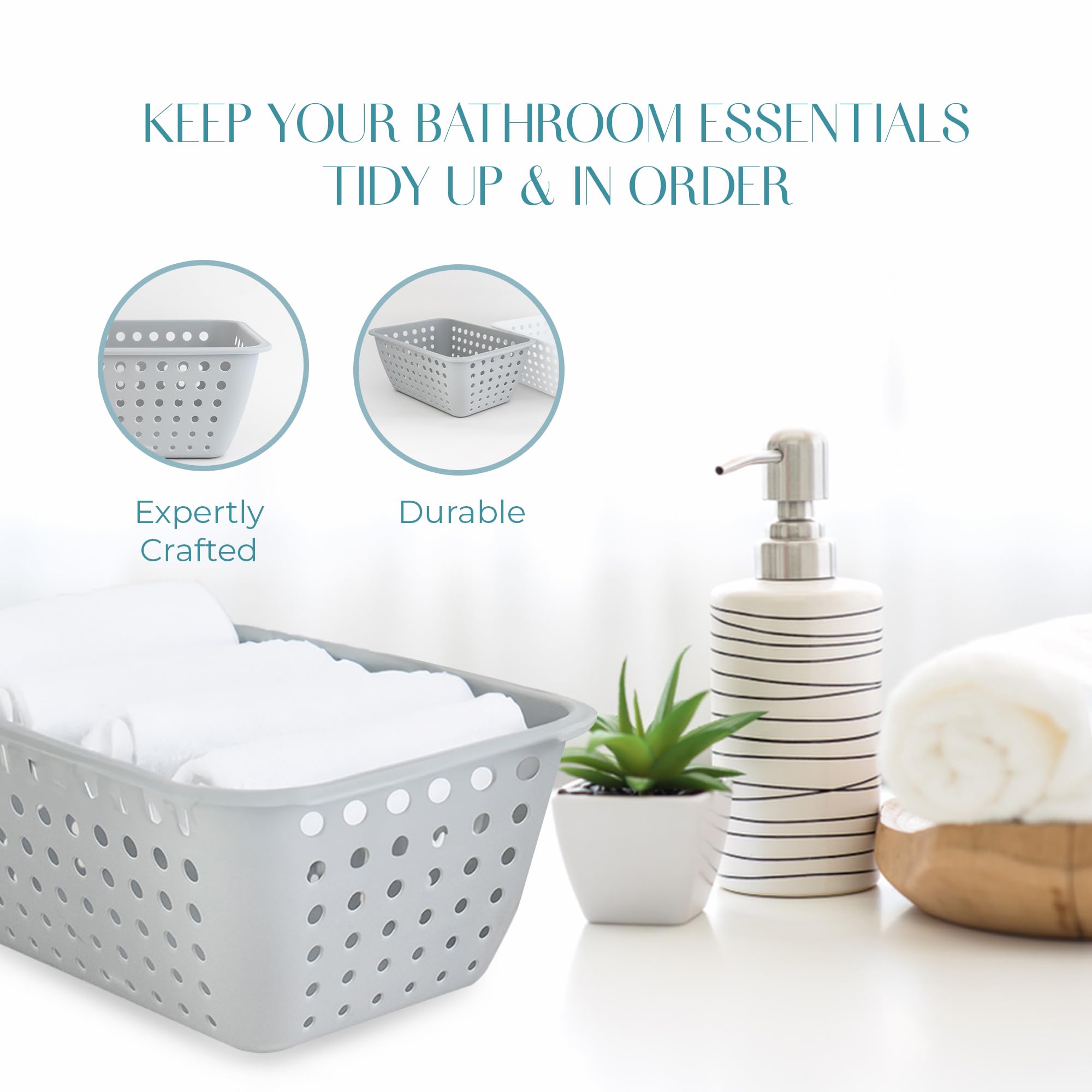 Large Storage and Organizer Baskets, Set of 3 Containers for Home Organization, Durable Plastic Laundry Bins With Handles (3-Pack Gray)