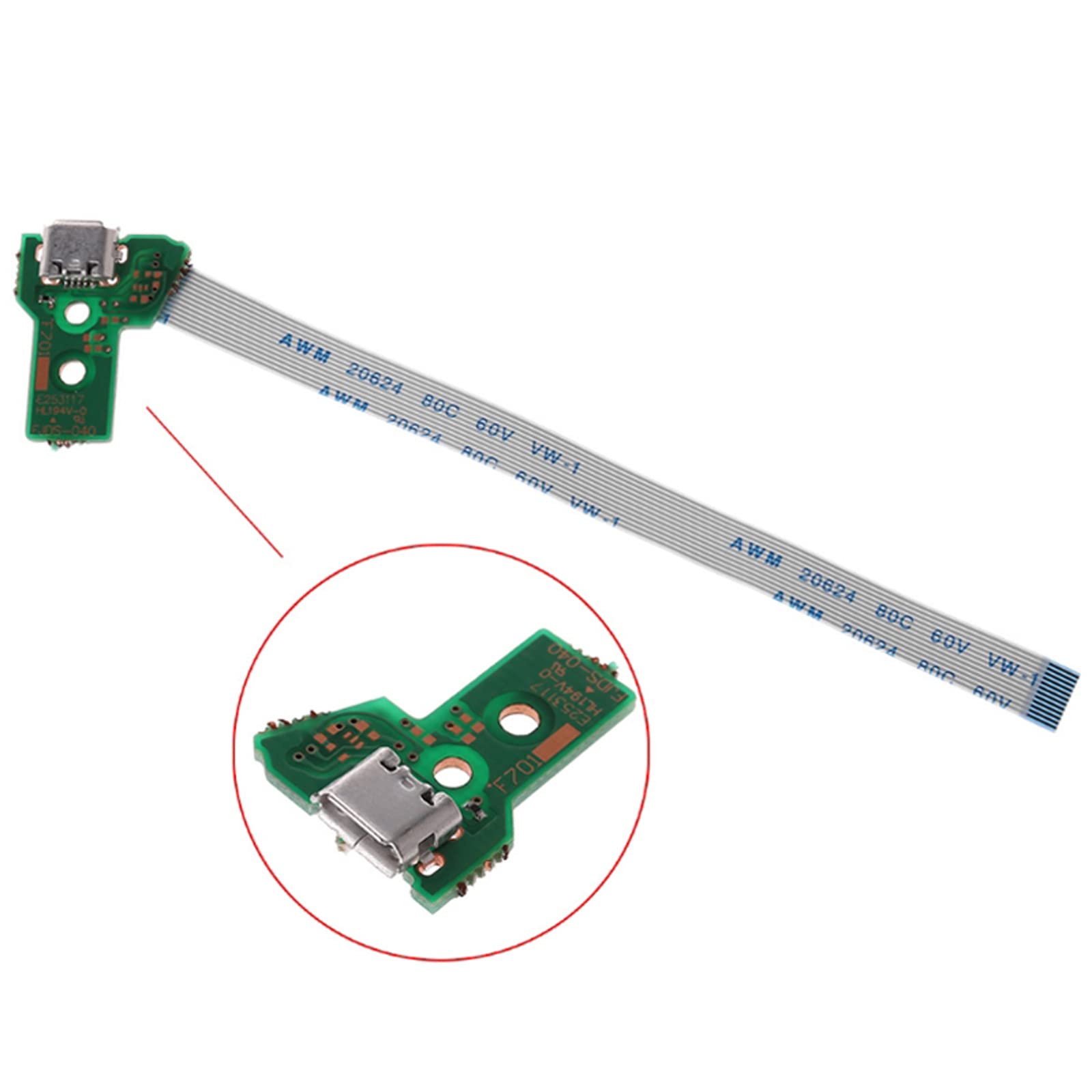 Onyehn 2pcs JDS-040 Replacement Charging Port Assembly for PS4, Repair Part Micro USB Adaptor Charger Socket Board Connector Module(with 12 pin Eject Ribbon Flex Cable)