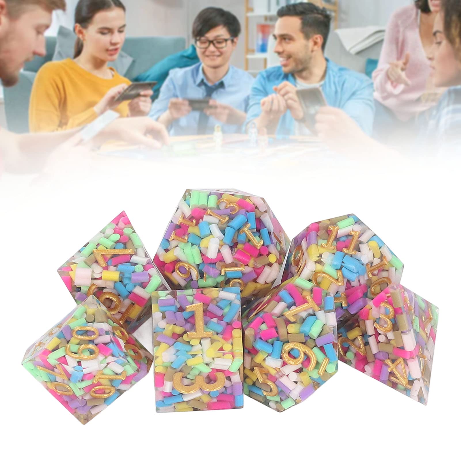 Resin Polyhedral Dice, Clear Number Resin Dice Set Long Lasting 7pcs for Role Playing Games