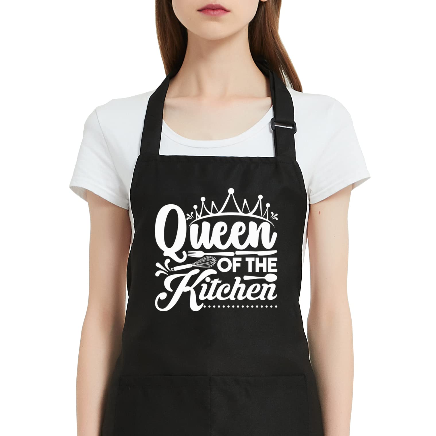 OzosKeiw Cooking Aprons for Women with Pockets, Funny Queen of the Kitchen Apron, Grilling BBQ Chef gifts for Mother Mom Wife