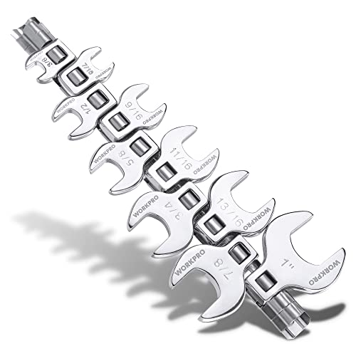WORKPRO 3/8" Drive Crowfoot Wrench Set, 10-Piece SAE Crowfoot Wrench with Clip-on Organizer, 3/8”-1”, Great for Automotive Repair Work Hard-To-Reach Areas
