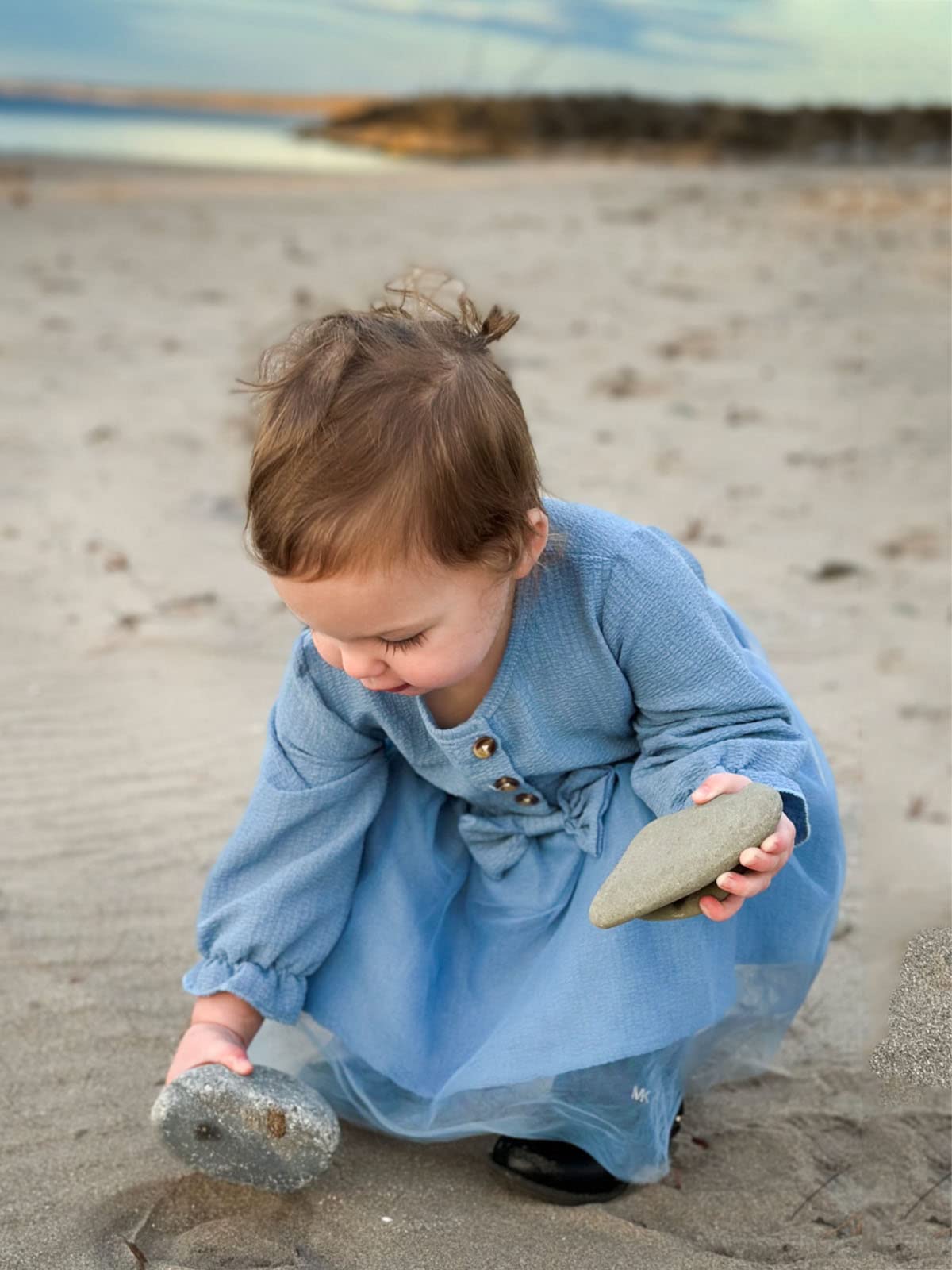 Toddler Long Sleeve Dress 2T 3T Girl Blue Fall Dresses A-Line Bowknot Single-Breasted Outfits