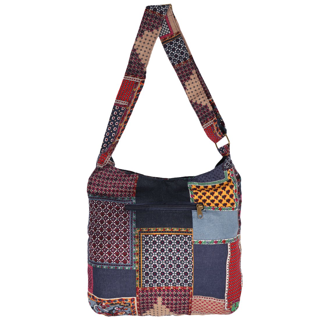 kilofly Bohemian Hippie Cotton Cloth Multi Pockets Shoulder Bag Handbag Tote