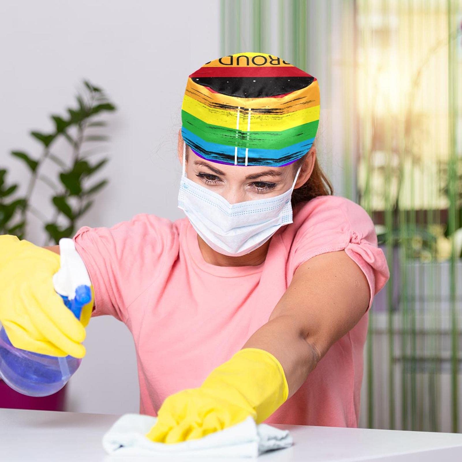 lixiaoyuzz Colorful Rainbow Pride Adjustable Working Caps For Men Women Scrub Hat With Sweatband And Button